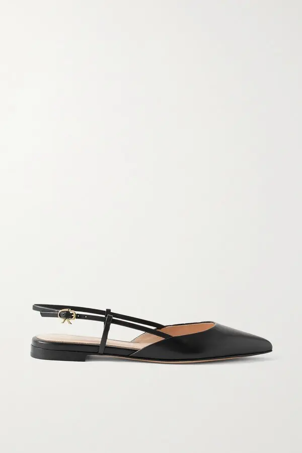 GIANVITO ROSSI Ascent Leather Point-toe Flats - Black