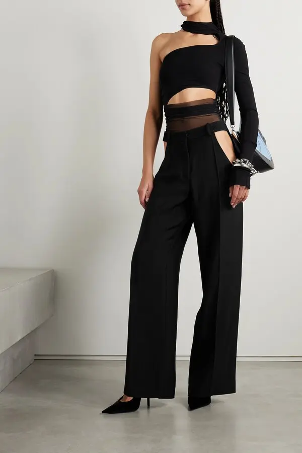 MUGLER Cutout Twill Straight-leg Pants - Black