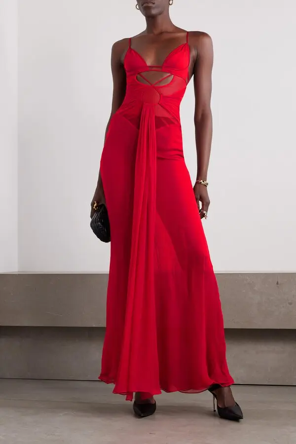 open lace back dress Nensi Dojaka Cutout Velvet and Mesh Mini Dress