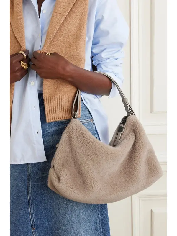Brunello Cucinelli Large Leather-trimmed Faux Fur Shoulder Bag