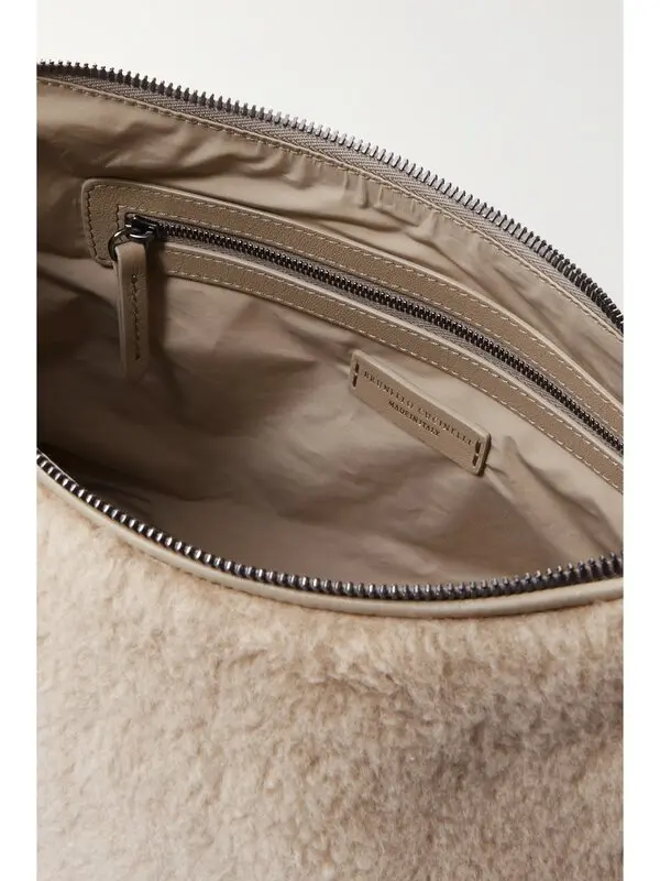 Brunello Cucinelli Large Leather-trimmed Faux Fur Shoulder Bag