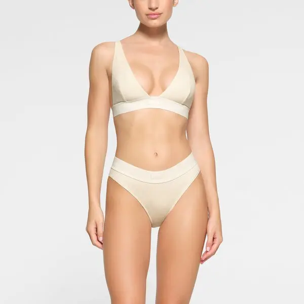 SKIMS Plunge Bralette | Red | | Cotton Rib - Bone