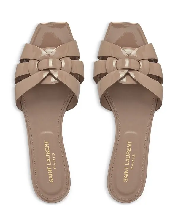 Saint Laurent Tribute Mule Slides - Beige Patent