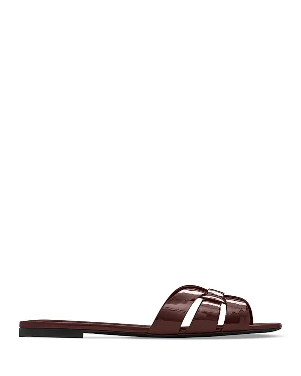 Saint Laurent Tribute Mule Slides - Burgundy Patent