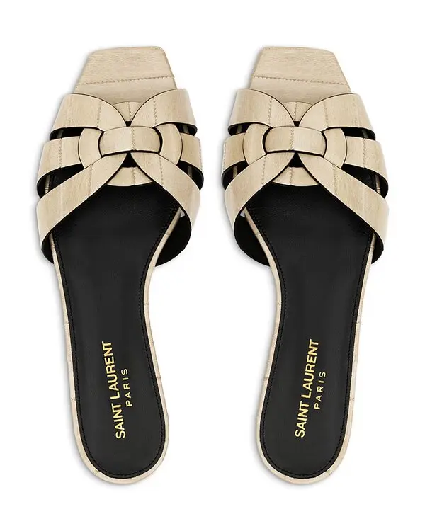 Saint Laurent Tribute Mule Slides - Ivory Eel