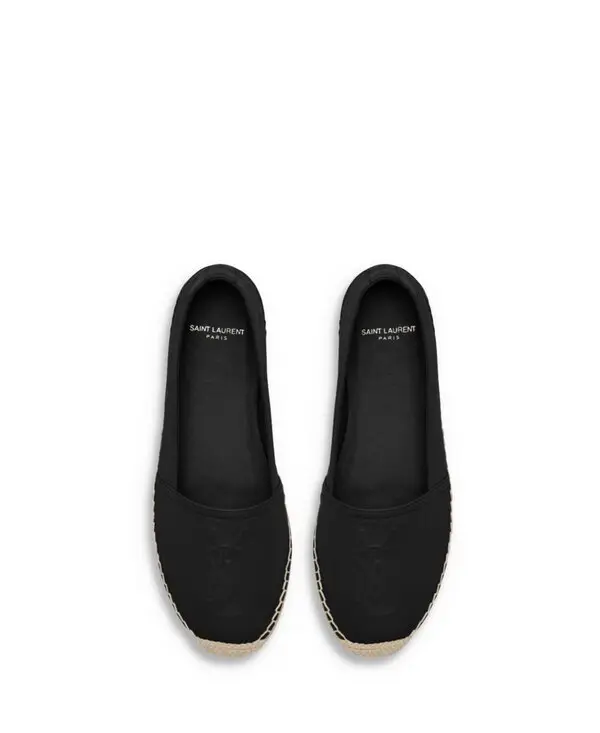 Saint Laurent Monogram Flat Espadrilles In Lambskin - Black