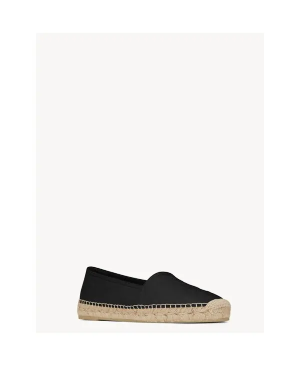 Saint Laurent Monogram Flat Espadrilles In Lambskin - Black