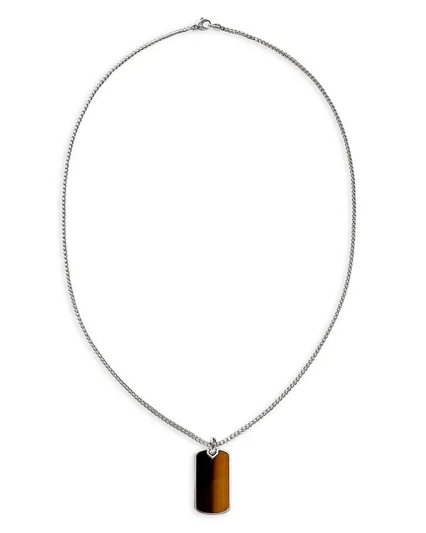 John Hardy Sterling Silver Tiger Eye Dog Tag Pendant Necklace - Brown/silver