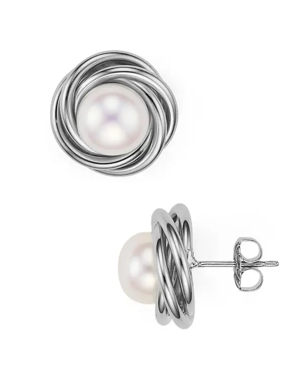 Aqua Fine Collection Sterling Silver Knot Stud Earrings - White/silver