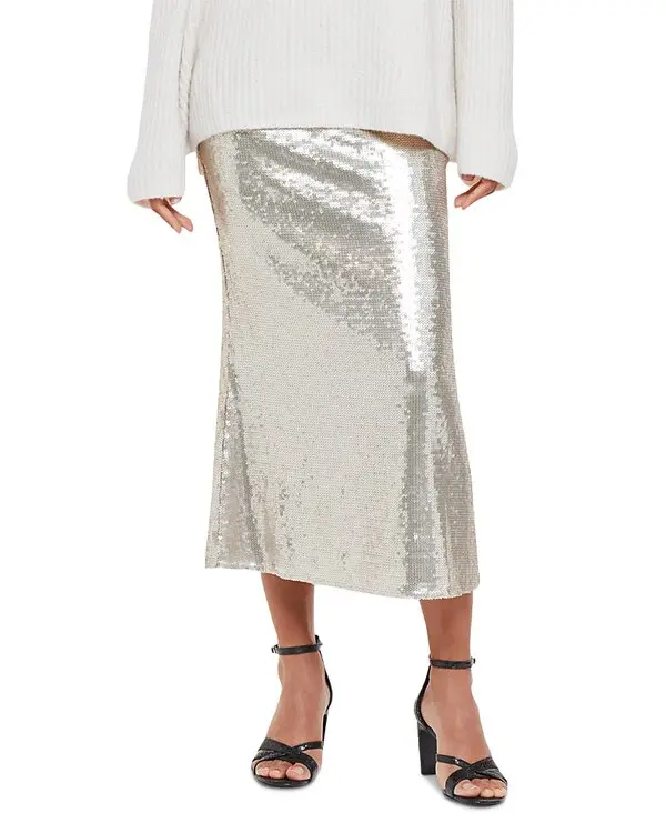 Whistles Seamed Sequin Midi Skirt - Silver