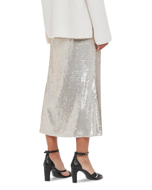 Whistles Seamed Sequin Midi Skirt - Silver