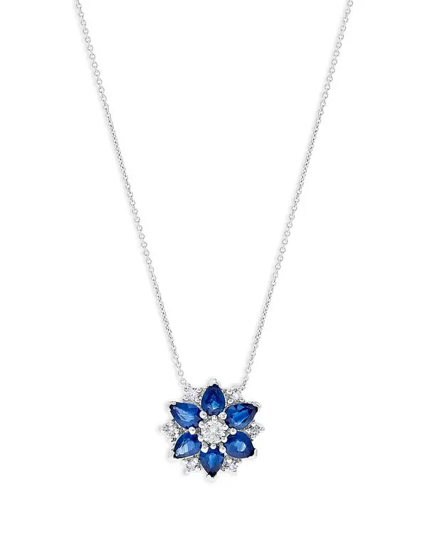 Bloomingdale'S Sapphire And Diamond Flower Pendant Necklace - Blue/white