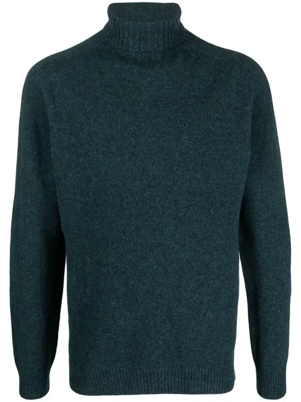 Sunspel Lambswool Roll Neck Jumper - Green