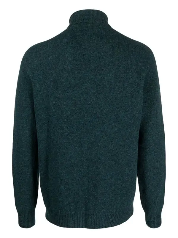 Sunspel Lambswool Roll Neck Jumper - Green
