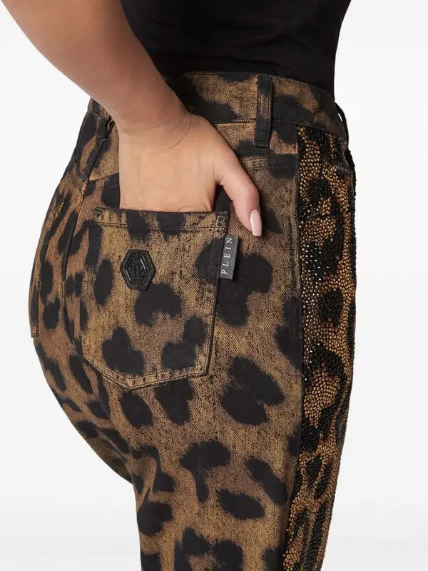 Philipp Plein Crystal-embellished Leopard Jeans