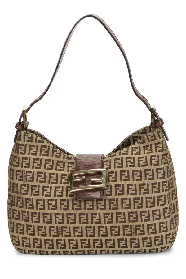 Fendi Zucchino Monogram Shoulder Bag - Beige