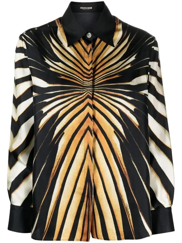 Roberto Cavalli Abstract-pattern Print Silk Shirt - Black