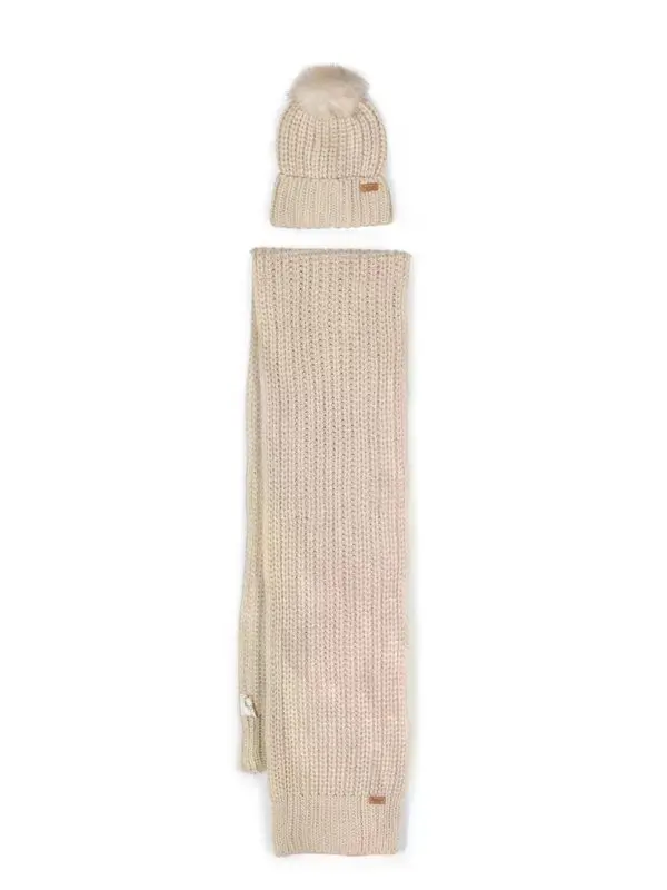 Barbour Ribbed-knit Scarf & Beanie Set - Neutrals
