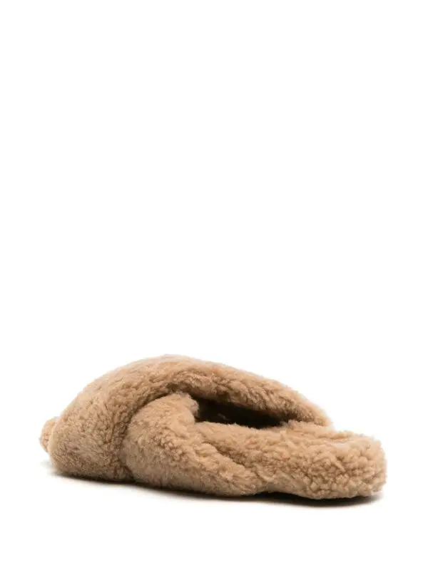 YVES SALOMON Crossover-strap Shearling Slippers - Neutrals