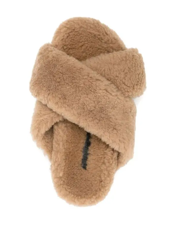 YVES SALOMON Crossover-strap Shearling Slippers - Neutrals