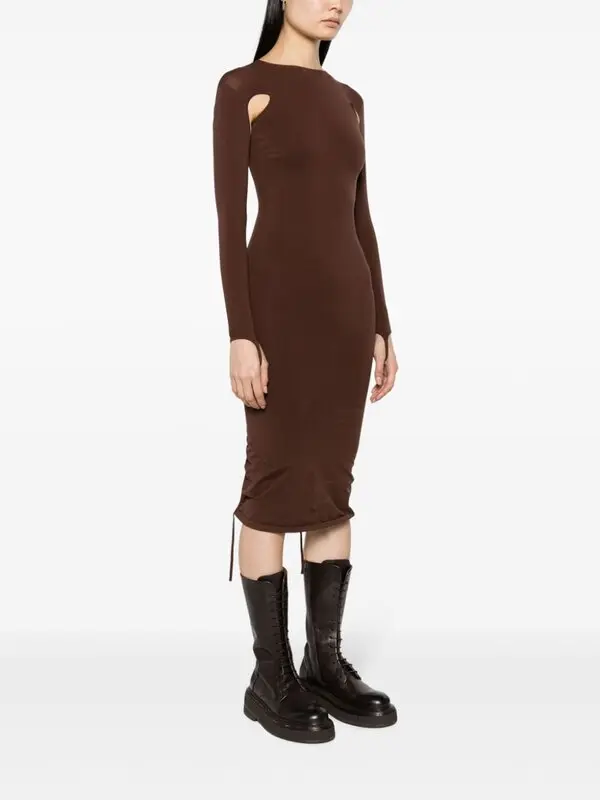 knee length dresses for ladies Cut Out Ruched Bodycon Midi Dress - Khaki main image 1