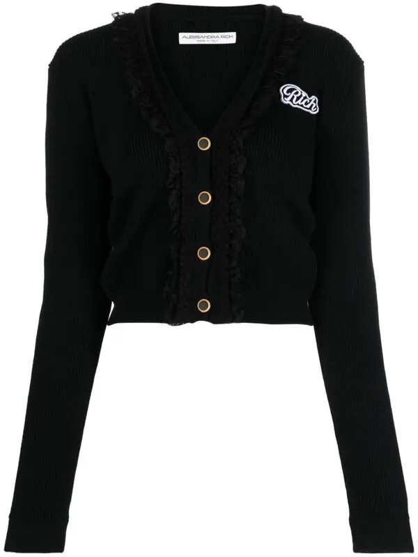 Alessandra Rich Ribbed-knit Cardigan - Black