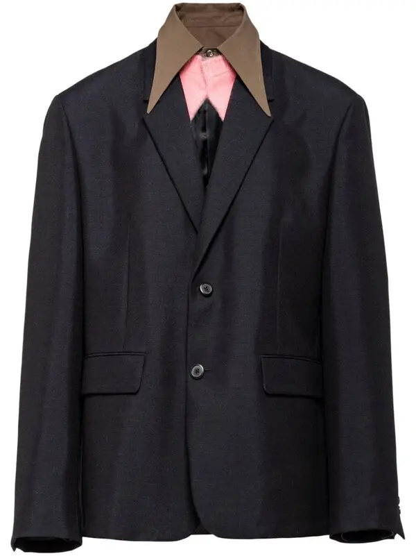 Prada Detachable-collar Wool Blazer - Blue