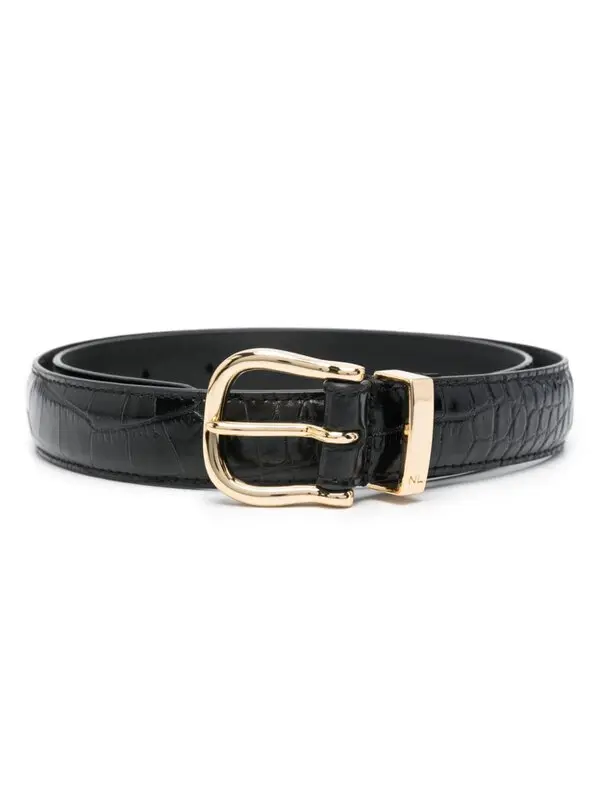 NILI LOTAN Crocodile-effect Leather Belt - Black