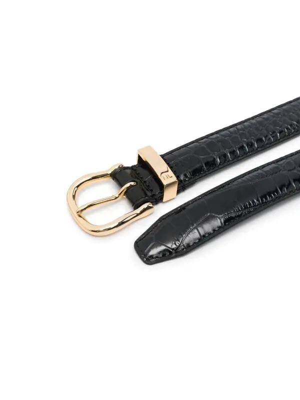 NILI LOTAN Crocodile-effect Leather Belt - Black