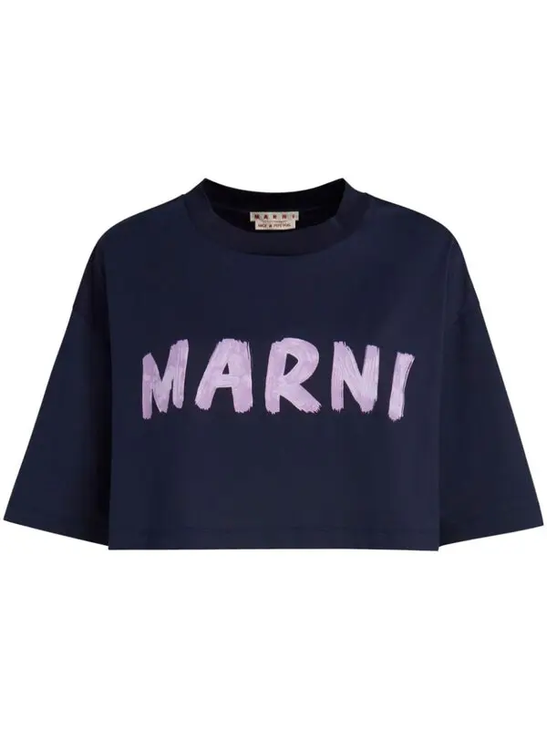 Marni Logo-print Cropped Cotton T-shirt - Blue