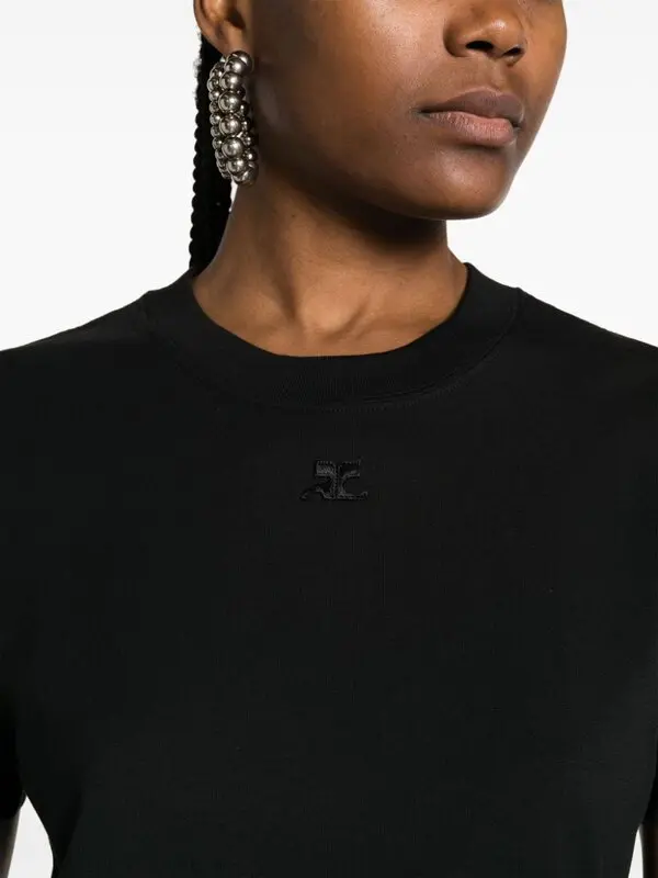 COURREGES Logo-embroidered T-shirt - Black