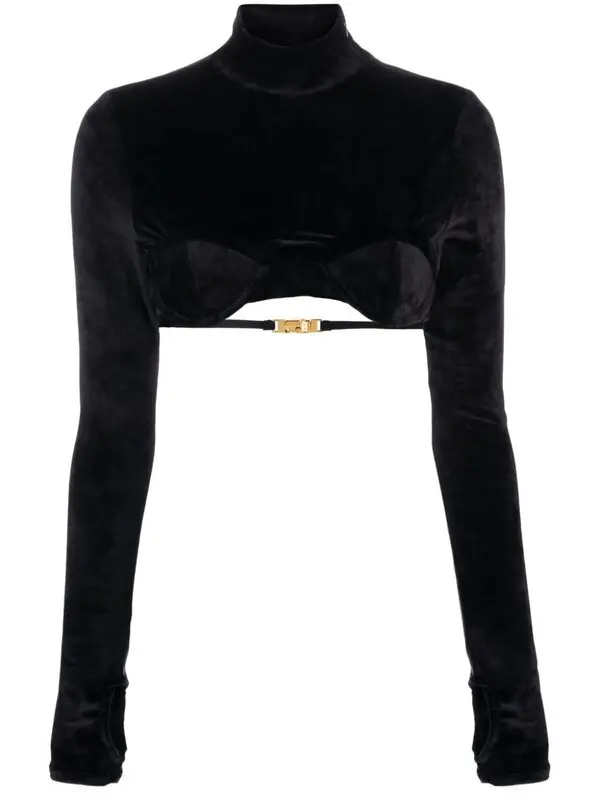 Gcds Velvet-finish High-neck Top - Black
