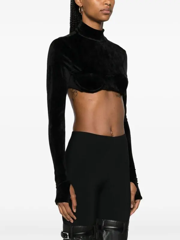 Gcds Velvet-finish High-neck Top - Black