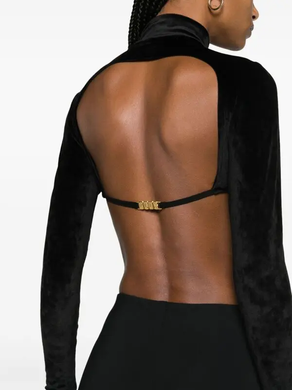 Gcds Velvet-finish High-neck Top - Black