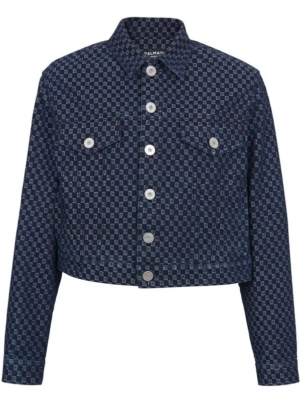 Balmain Monogram-jacquard Denim Jacket - Blue