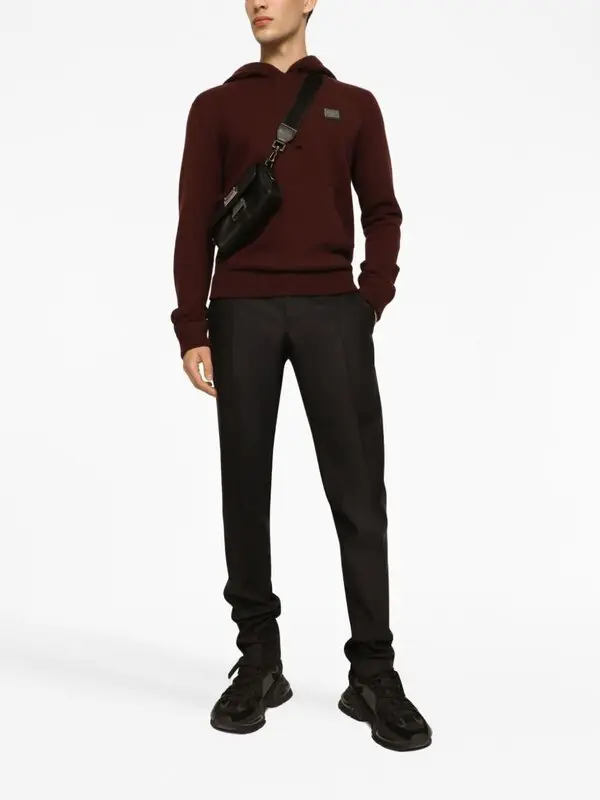 Dolce & Gabbana Logo-plaque Knitted Hoodie - Brown