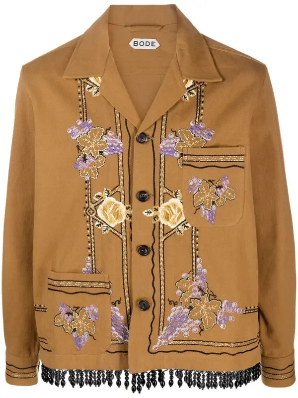 BODE Autumn Royal Floral-embroidered Shirt Jacket - Brown