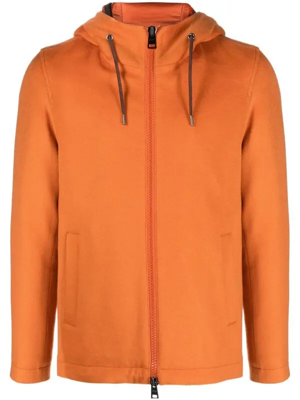 Herno Lightweight Cashmere Hooded Bomber Jacket - Orange
