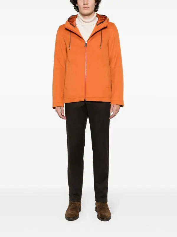 Herno Lightweight Cashmere Hooded Bomber Jacket - Orange