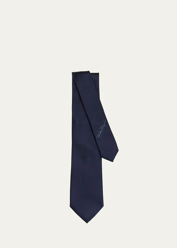 FERRAGAMO Solid Silk Neck Tie - New Black