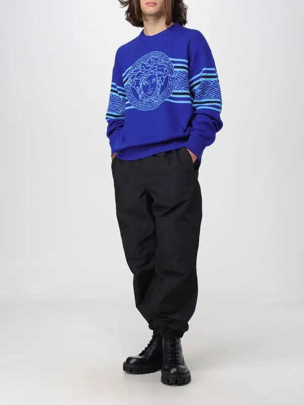 Versace Sweater In Tricot Wool With Medusa Jacquard In Blue - 22