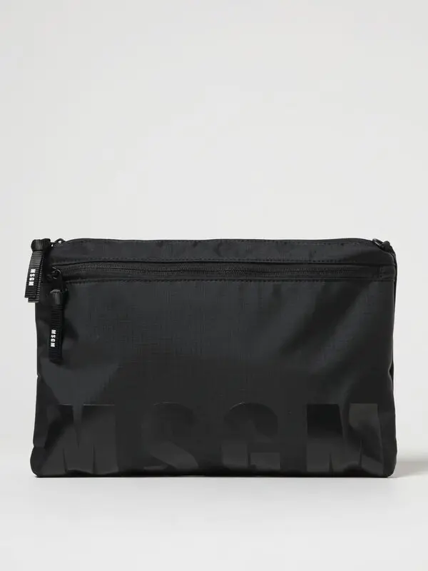 MSGM Nylon Shoulder Bag With Logo - Black