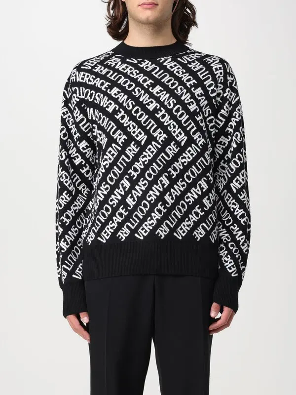 Versace Sweater With All-over Logo Print - Black