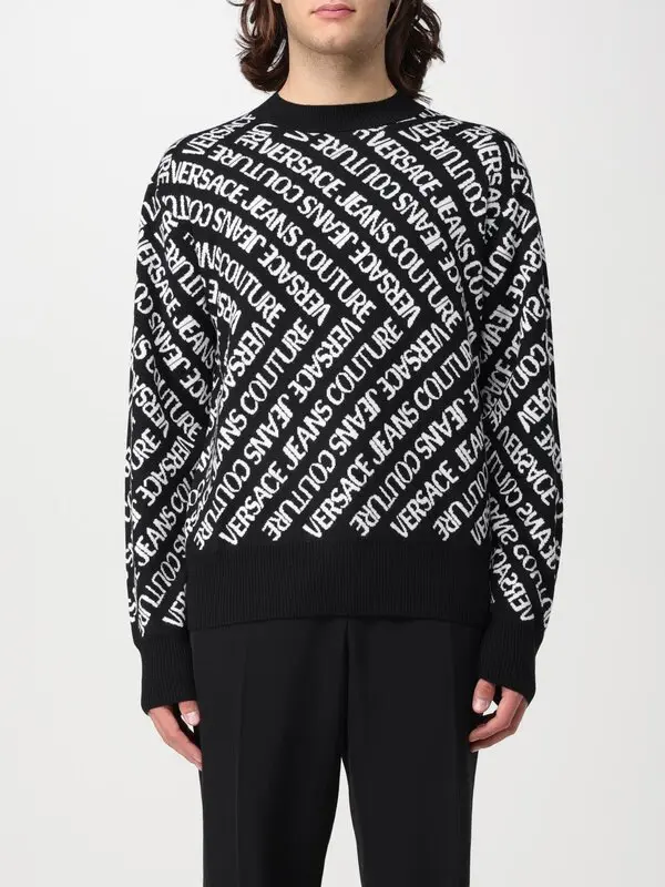 Versace Sweater With All-over Logo Print - Black