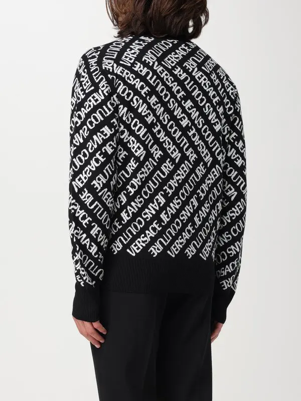 Versace Sweater With All-over Logo Print - Black
