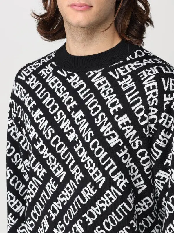 Versace Sweater With All-over Logo Print - Black