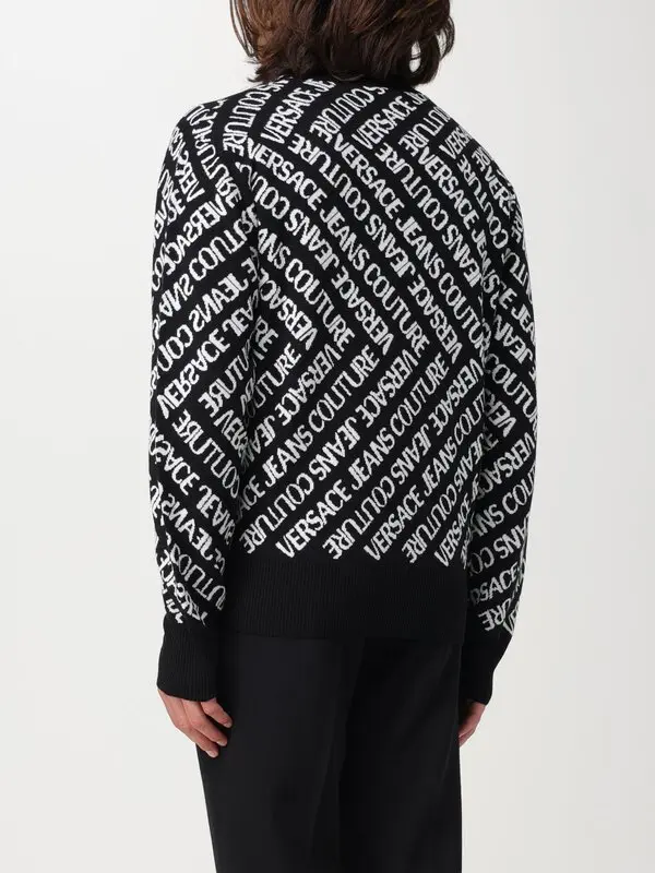 Versace Sweater With All-over Logo Print - Black