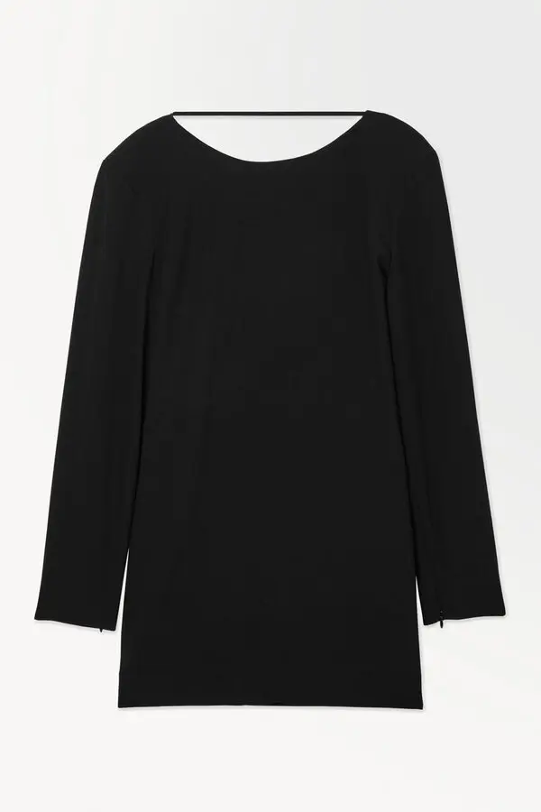 black and white striped long sleeve mini dress Skater Long Sleeve Mini Dress in Black Stripe main image 1