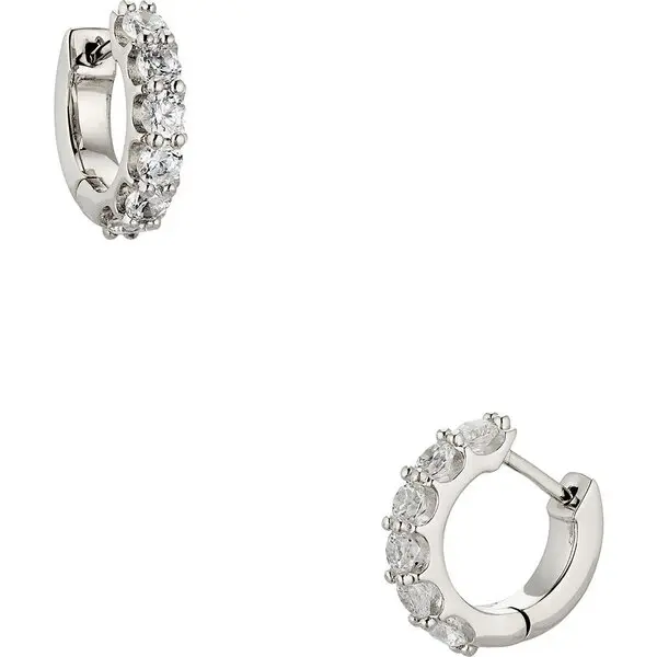 Nadri Cubic Zirconia Huggie Hoop Earrings - Rhodium