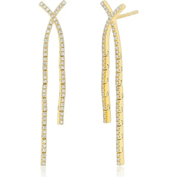 Ef Collection Crisscross Diamond Drop Earrings - Yellow Gold